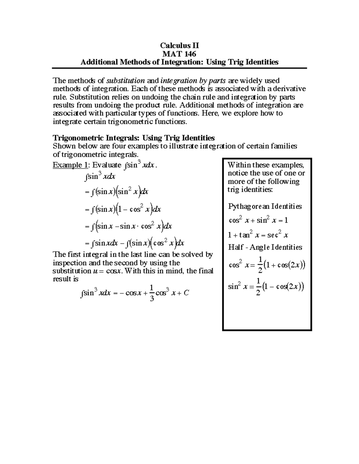 Ch07sec02inttrig - Lecture notes chapter 7 - Within these examples ...