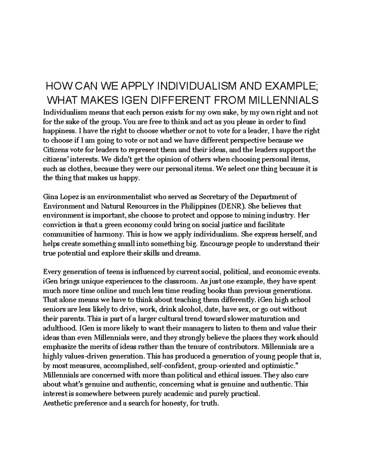 grp4quizjjjjjhhh - HOW CAN WE APPLY INDIVIDUALISM AND EXAMPLE; WHAT ...