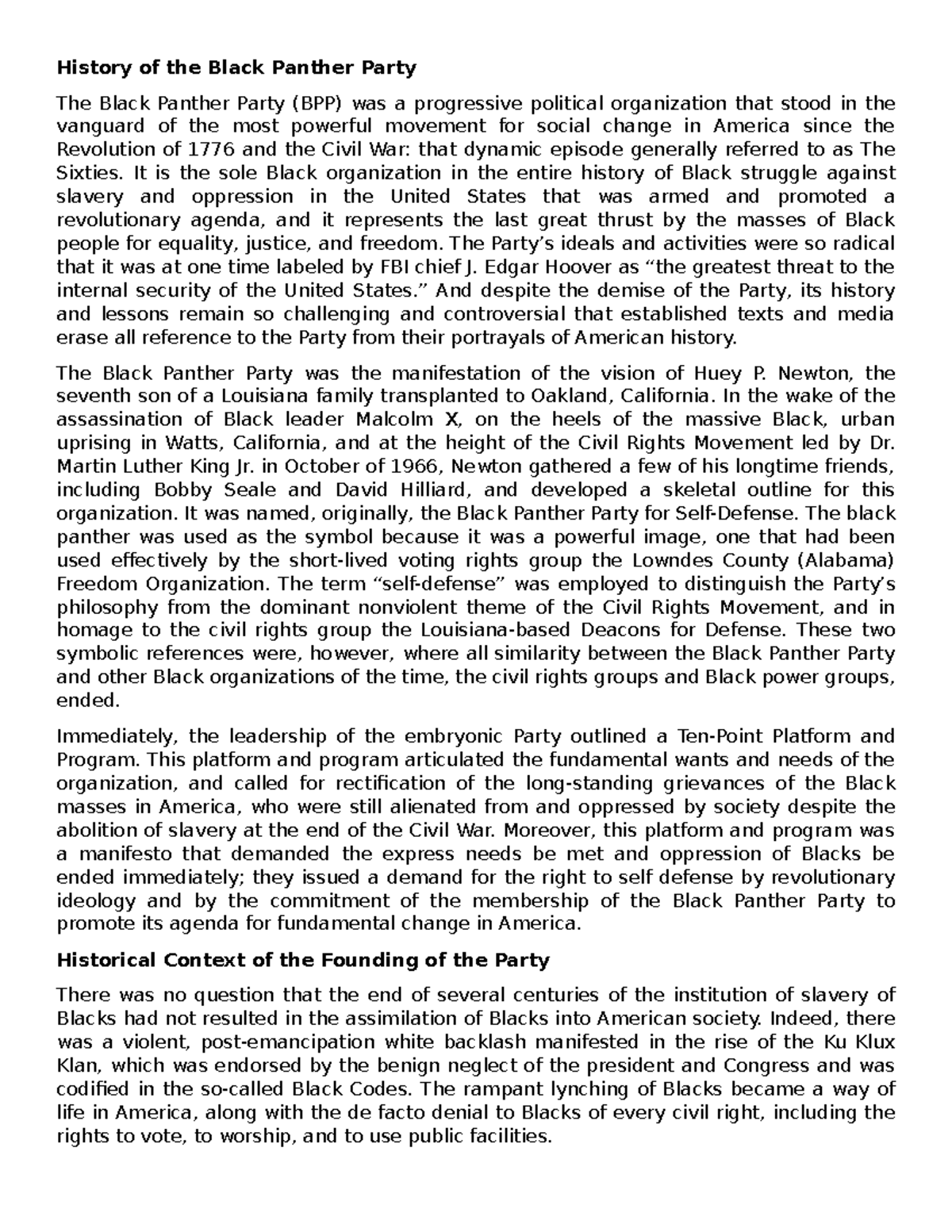 History of the Black Panther Party - It is the sole Black organization ...