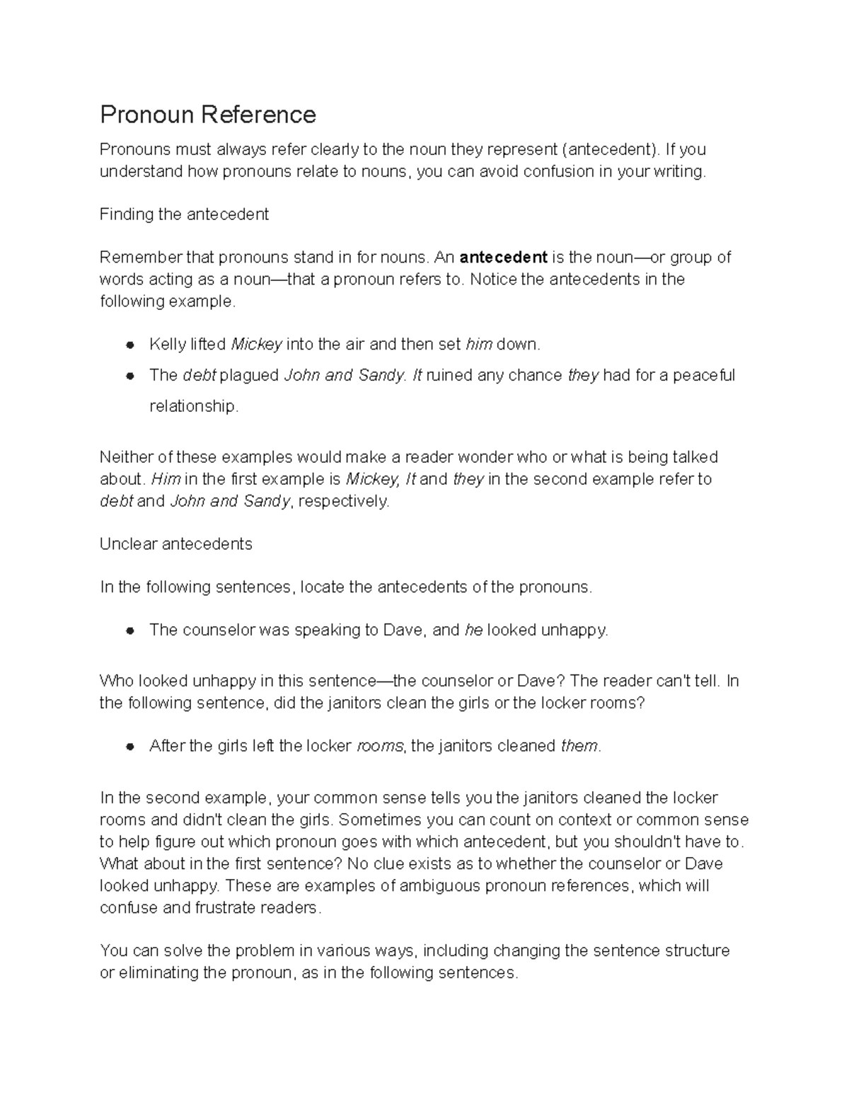 Pronoun Reference - English notes - Pronoun Reference Pronouns must ...