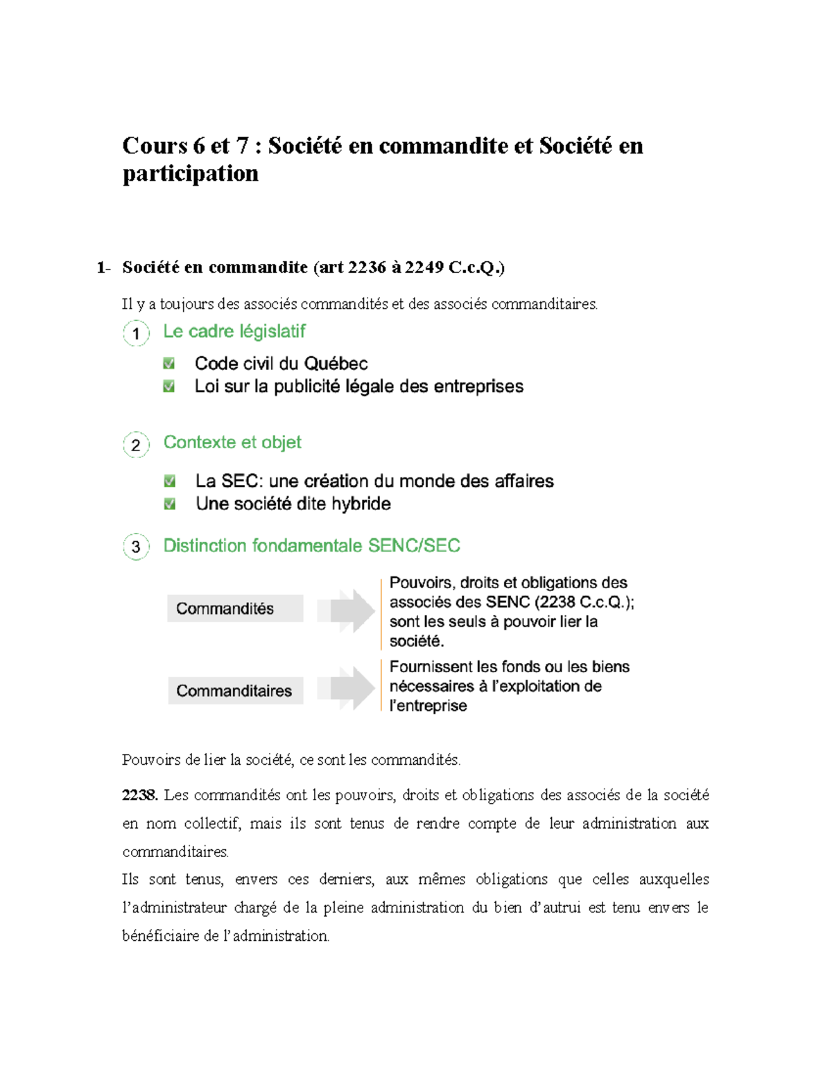 Cours 6 - Arthur Oulaï - Cours 6 et 7 : Société en commandite et ...