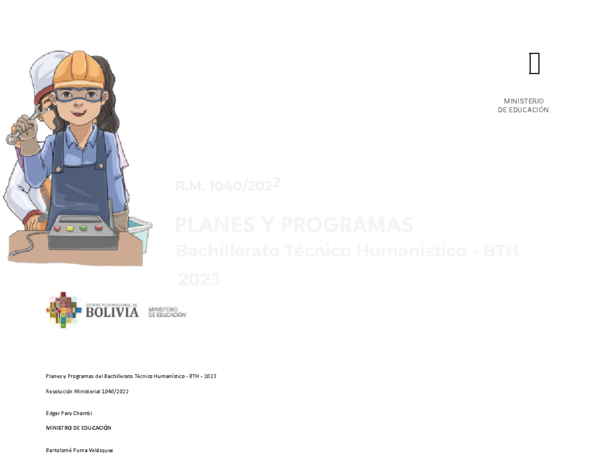 Módulo III. Planes y Programas del BTH. Prof.-Abg. Martín - MINISTERIO DE EDUCACIÓN R. 1040 ...