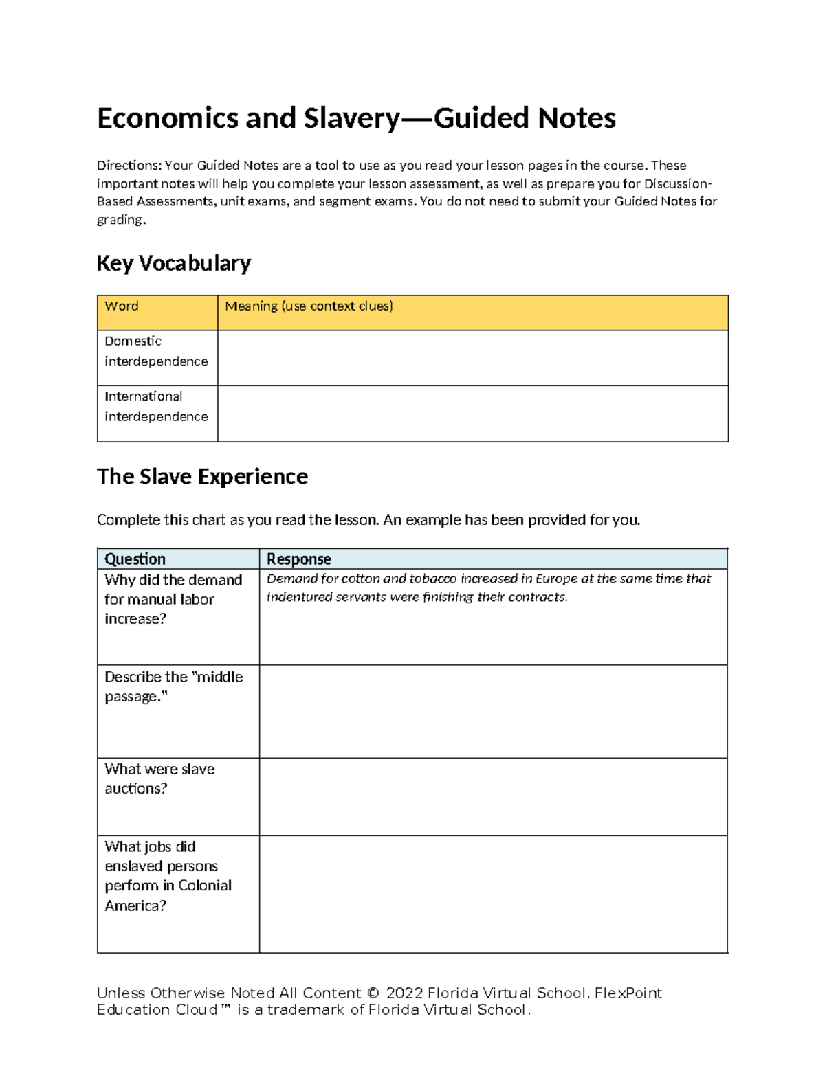 Economics and slavery guided notes - Economics and Slavery—Guided Notes ...