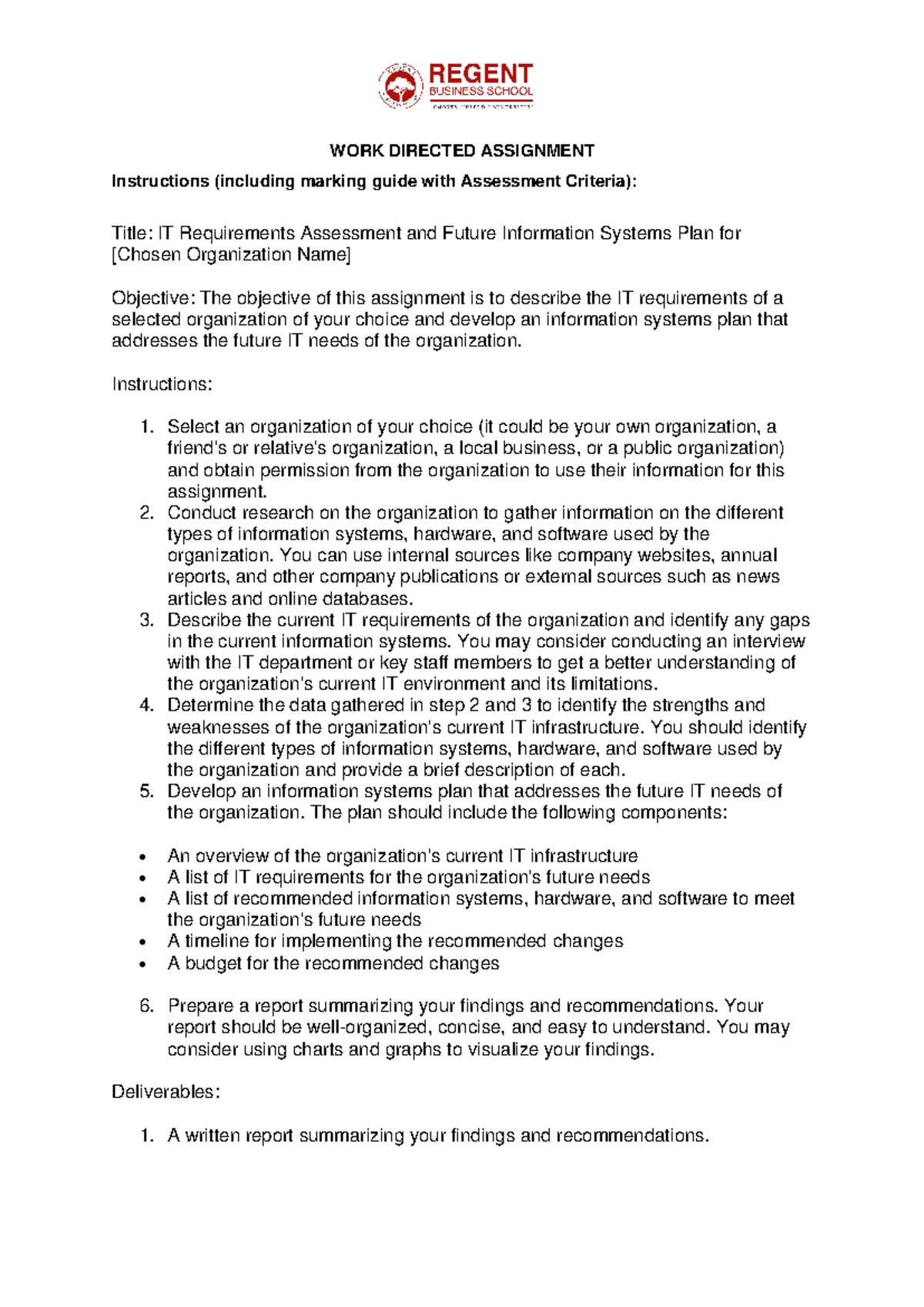 WDA BIS - Assignment - WORK DIRECTED ASSIGNMENT Instructions (including ...