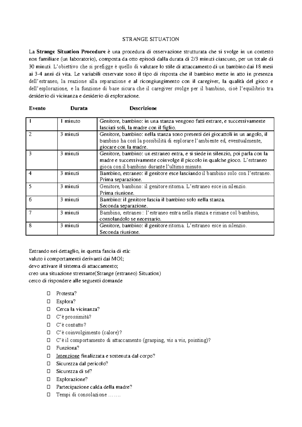 Strange Situation - Riassunto pedagogia dell'infanzia e della relazione ...
