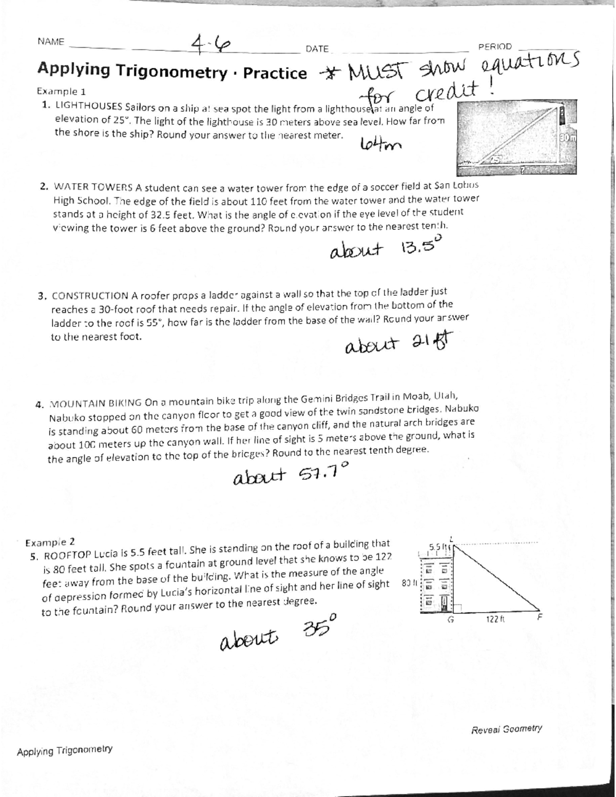 4-6 Trigonometry practice - NAME 4 DATE PERIOD Applying Trigonometry ...