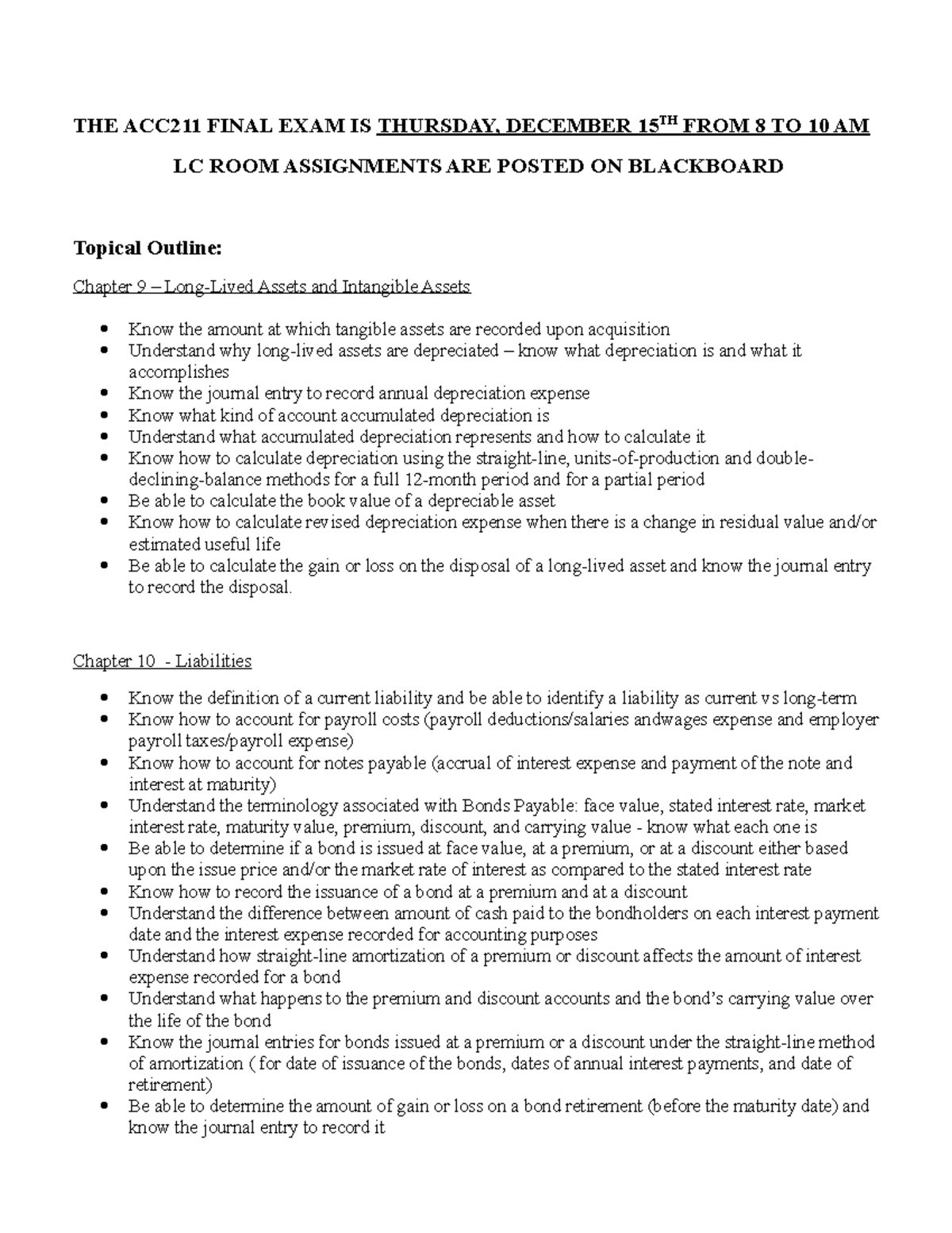 Topical Outline for Final Exam - THE ACC211 FINAL EXAM IS THURSDAY ...