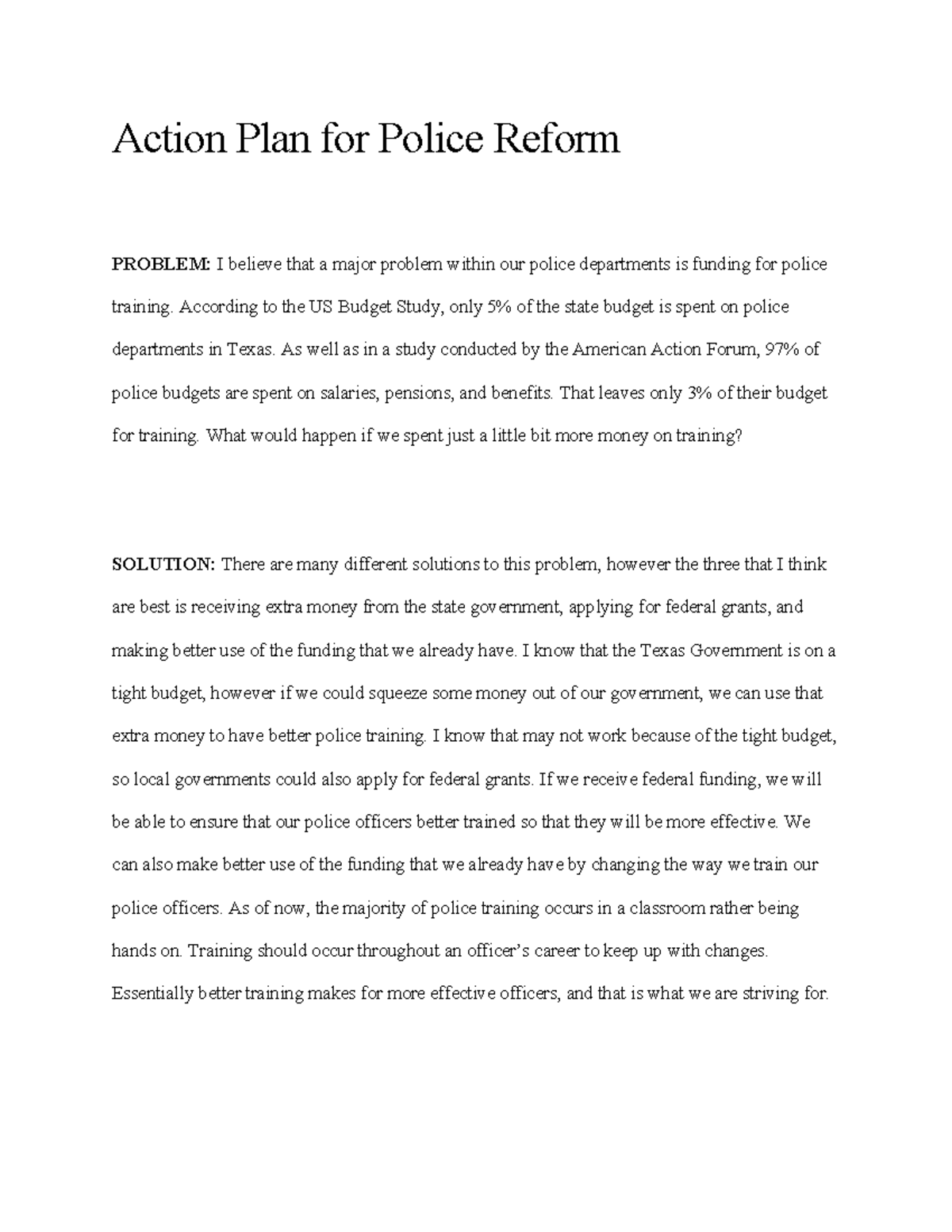 Action Plan for Police Reform - Action Plan for Police Reform PROBLEM ...