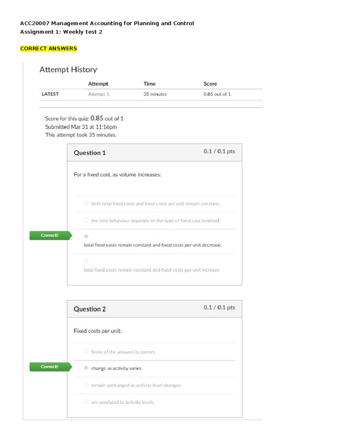 Weekly test 2 - ACC20007 - Studocu