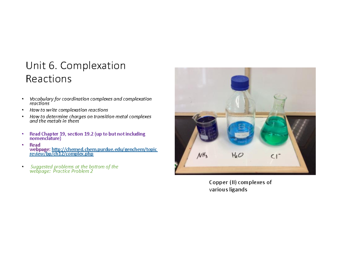 Unit 6-Complexation Reactions - Unit 6. Complexation Reactions ...