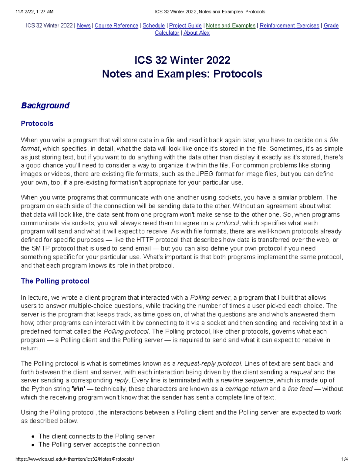 ICS 32 Winter 2022, Notes and Examples Protocols - ICS 32 Winter 2022 ...