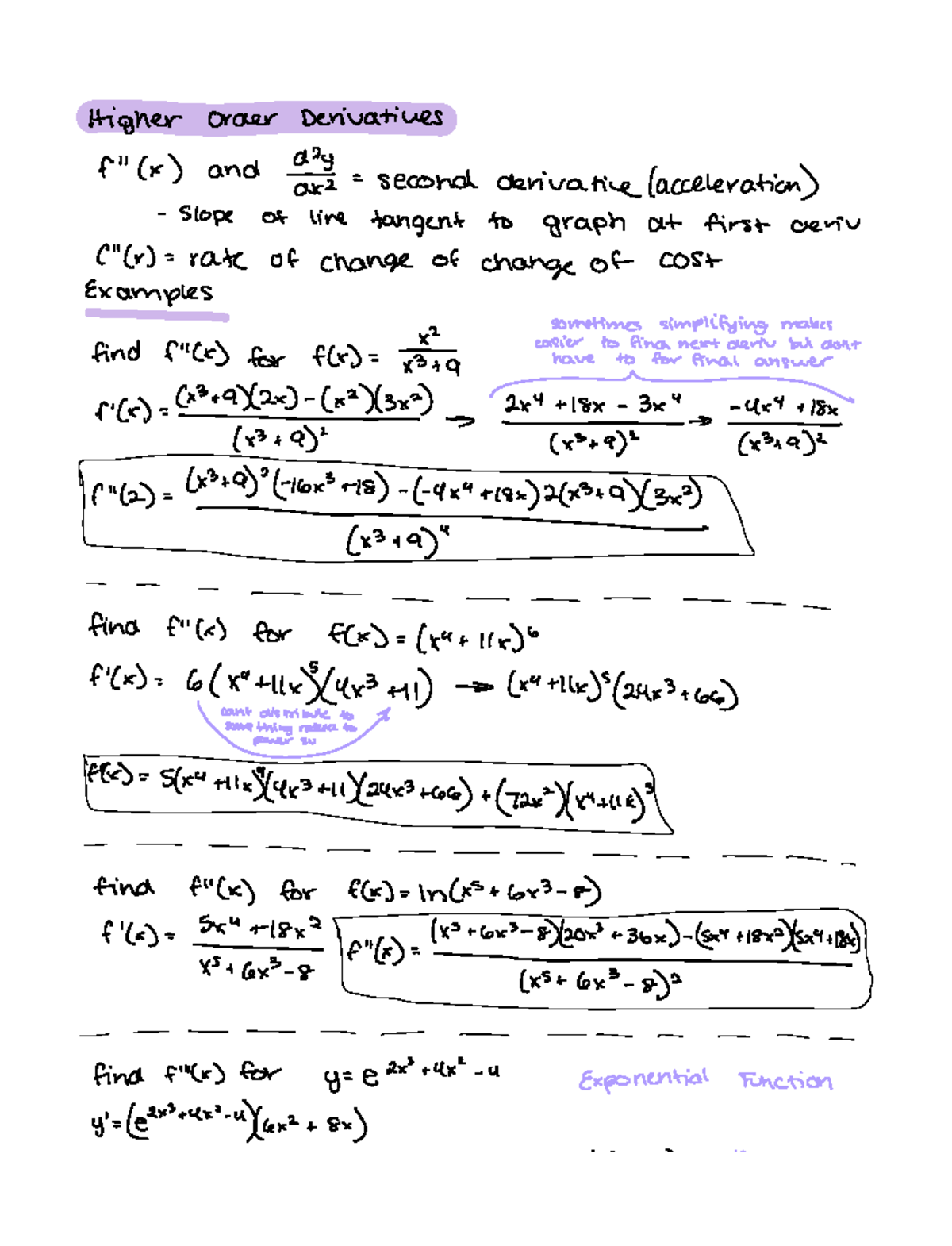 Higher Order Derivatives Review Recitation - tigher order Derivatives ...