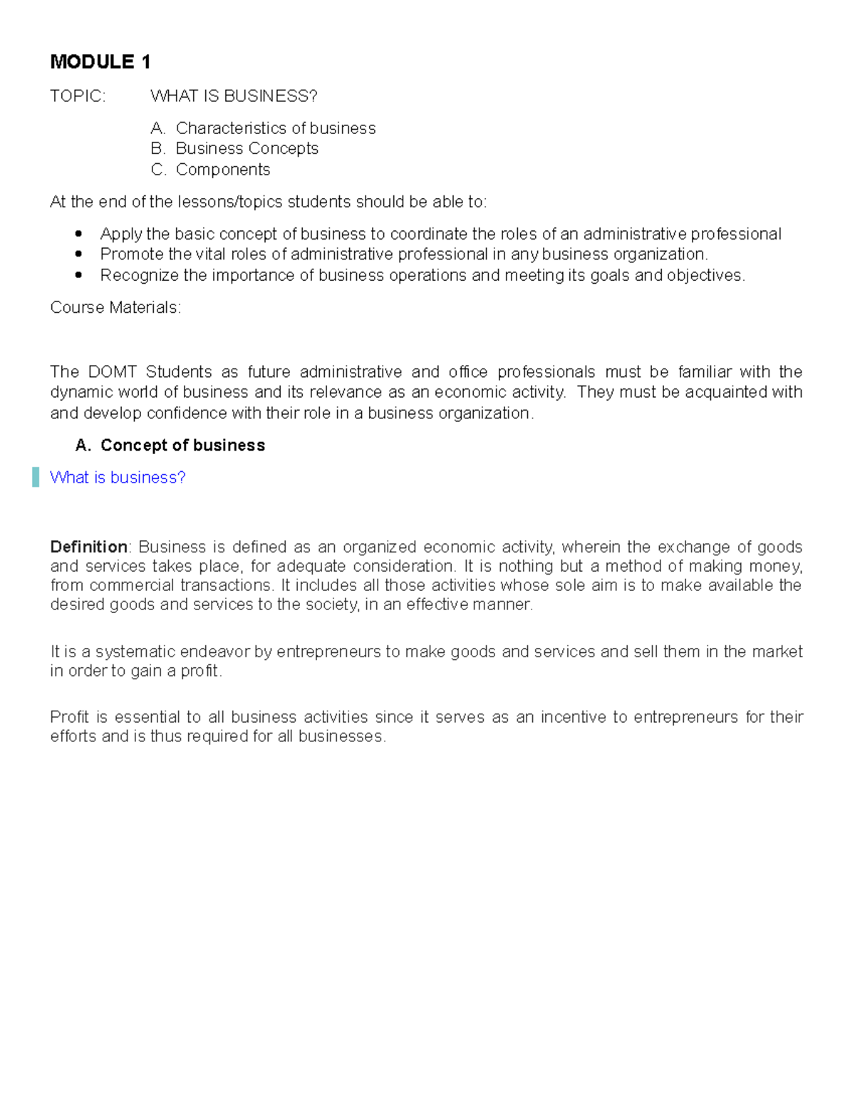 Module 1-2 Business Office Systems and Technology - MODULE 1 TOPIC ...