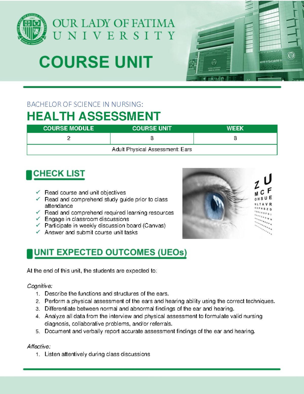 CM2 - CU8 Assessment OF EARS - BACHELOR OF SCIENCE IN NURSING: HEALTH ...