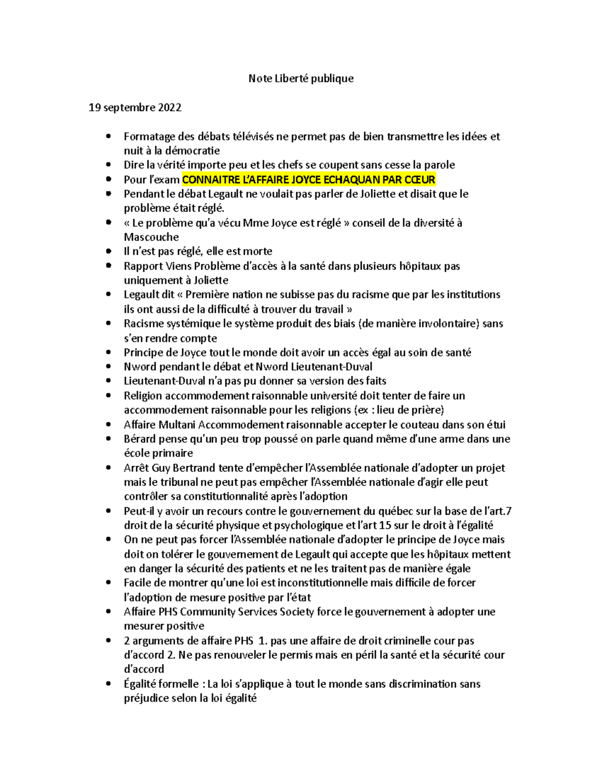 Note Liberté publique - « Le problème qu’a vécu Mme Joyce est réglé ...