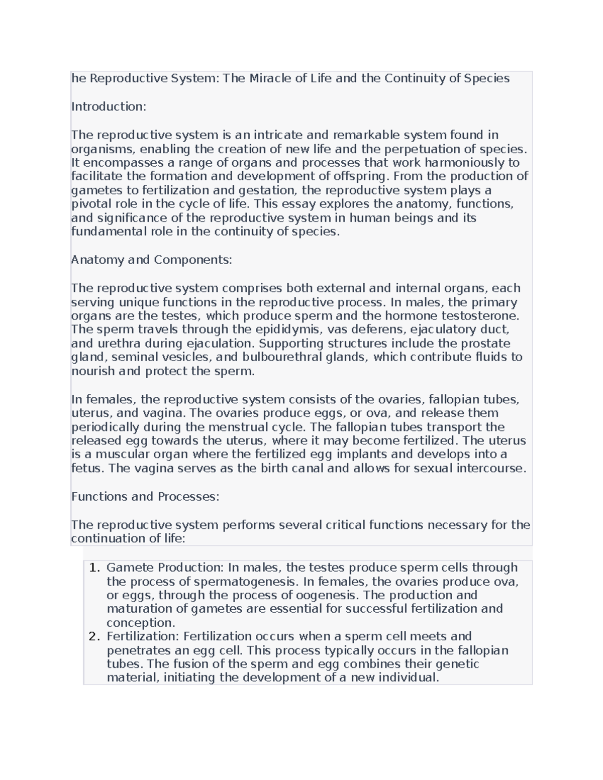 Revenge Normal generalised essay - he Reproductive System: The Miracle ...