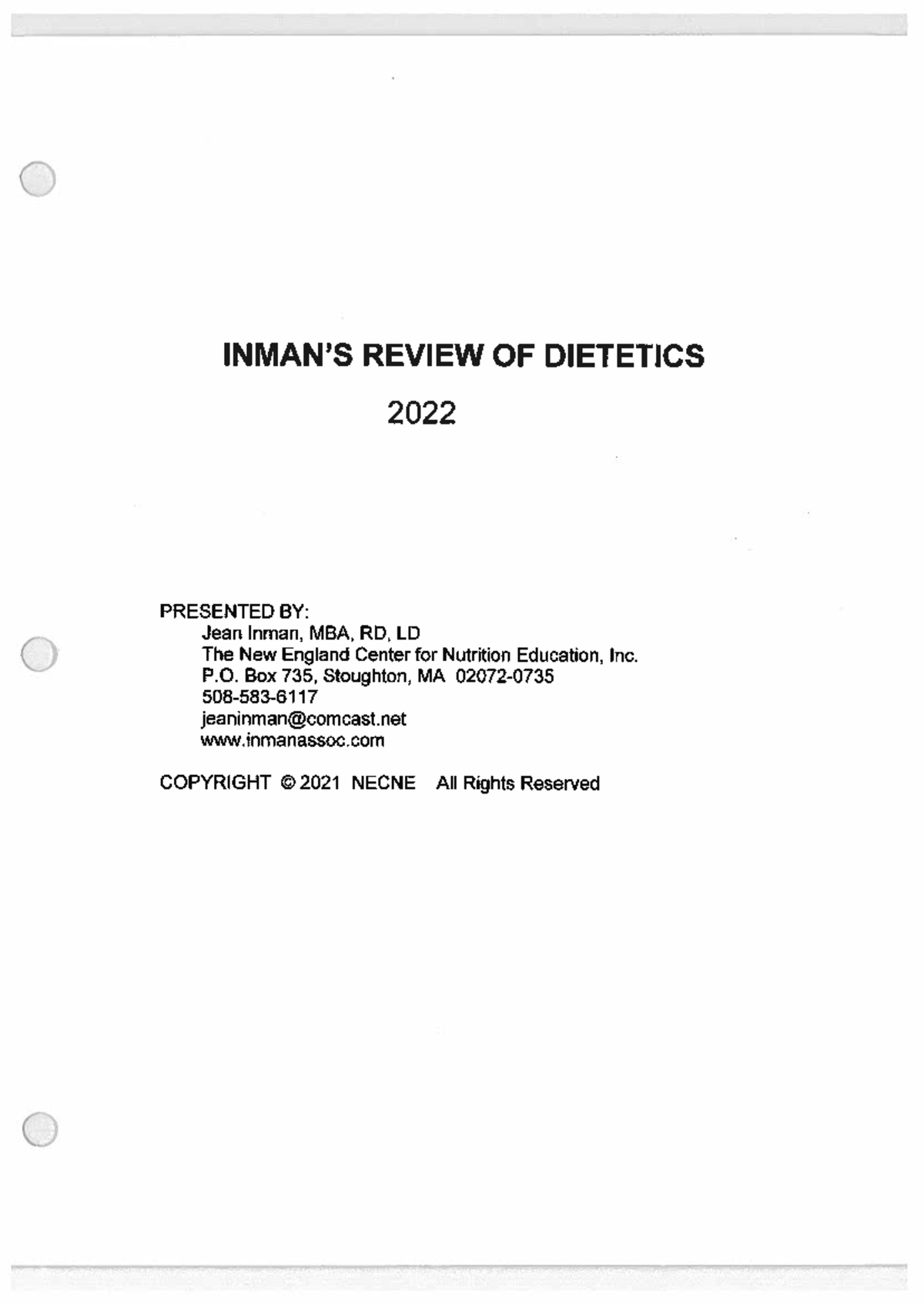 2a Jean Inman Domain 1 Lecture Notes - REVIEW OF DIETETICS 2022 ...