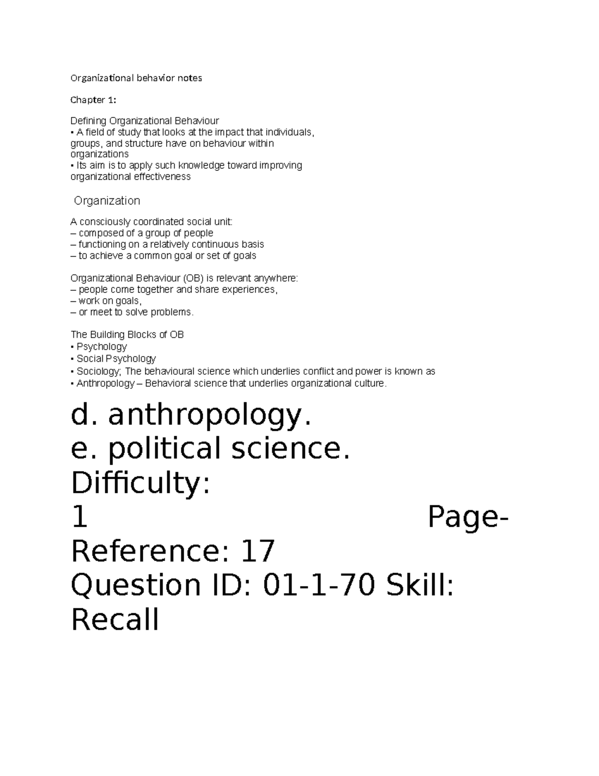 Organizational behavior notes - Organizational behavior notes Chapter 1 ...