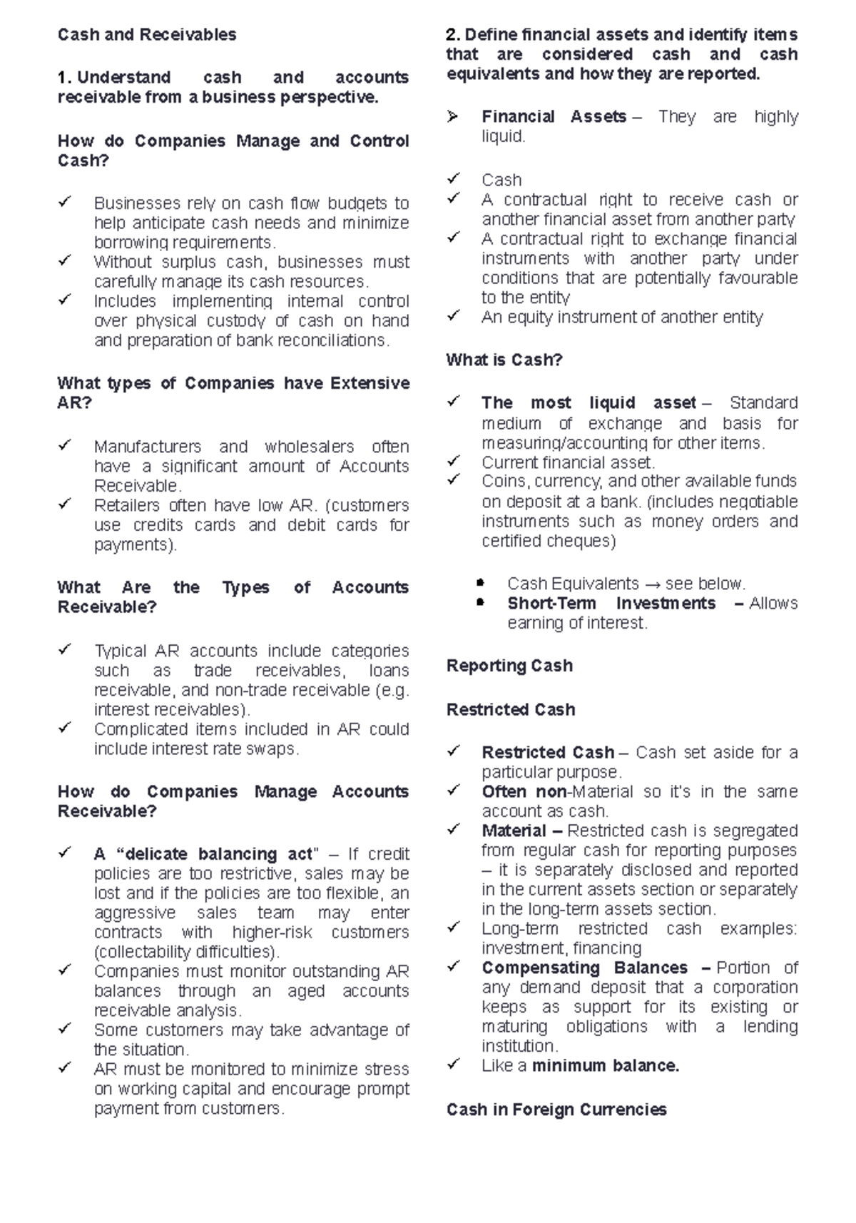 Cash and Receivables - Understand cash and accounts receivable from a ...