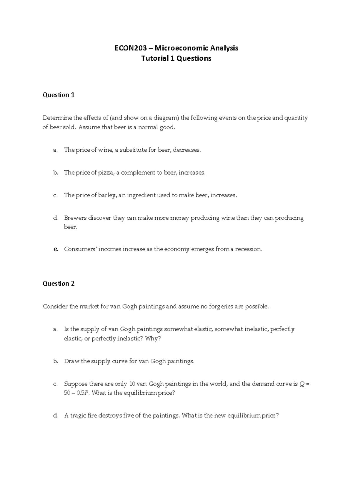 Merged tutorials for microeconomics - ECON203 – Microeconomic Analysis ...