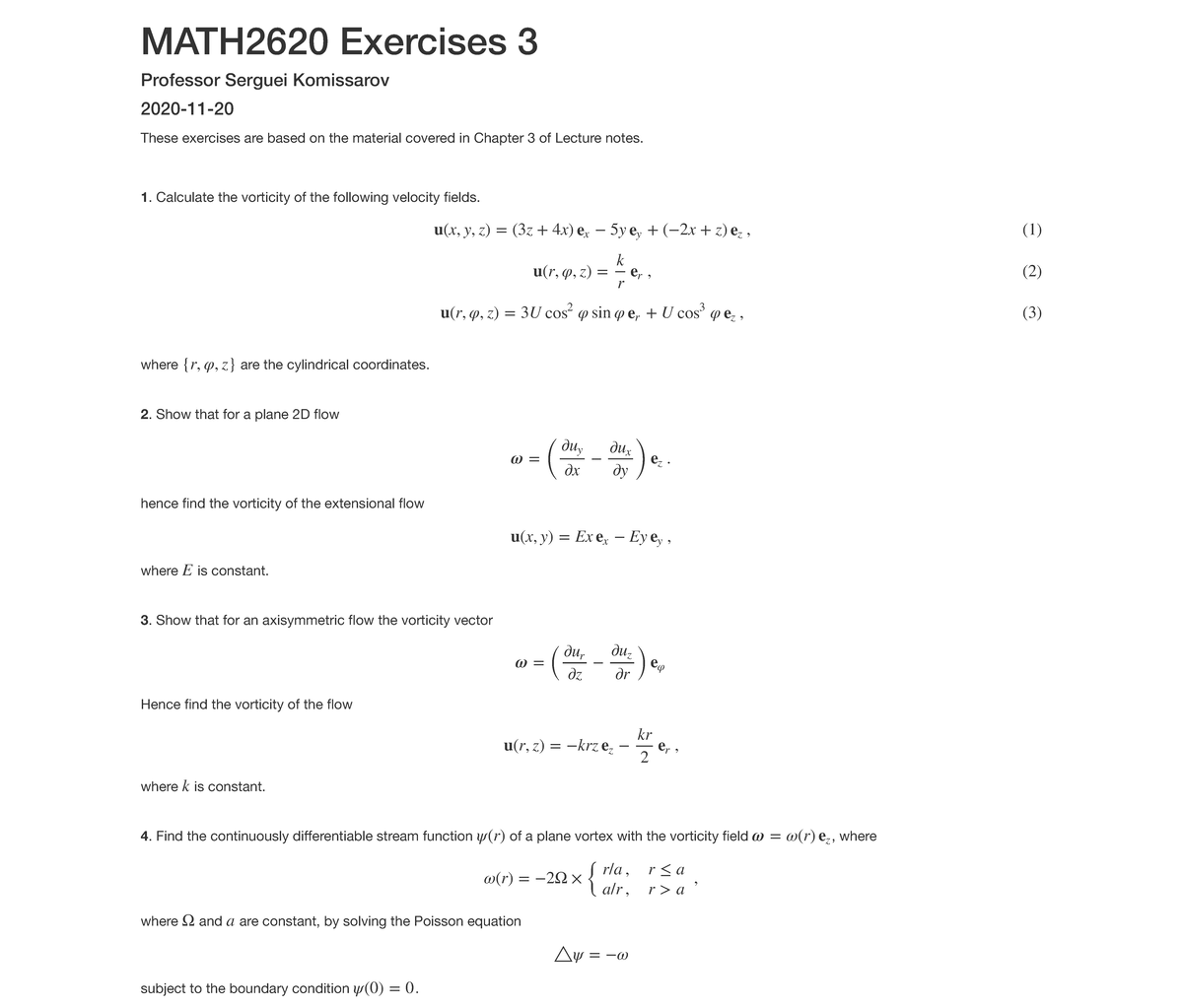 MATH2620 Exercises 3 - exercise 3 - MATH2620 Exercises 3 Professor ...