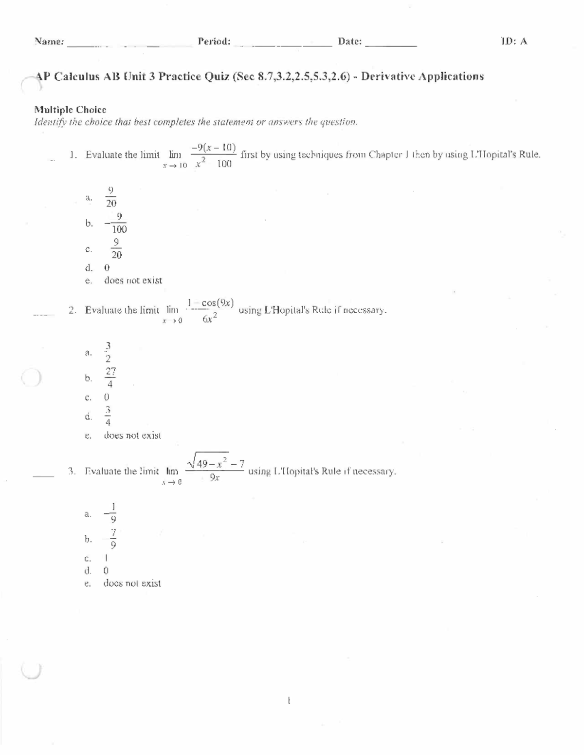 DA PQ1 x - Derivatives applied - N a m e : - P e r i o d : - D a t e ...