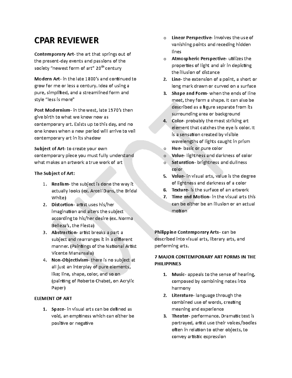 CPAR Reviewer - CPAR REVIEWER Contemporary Art- the art that springs ...