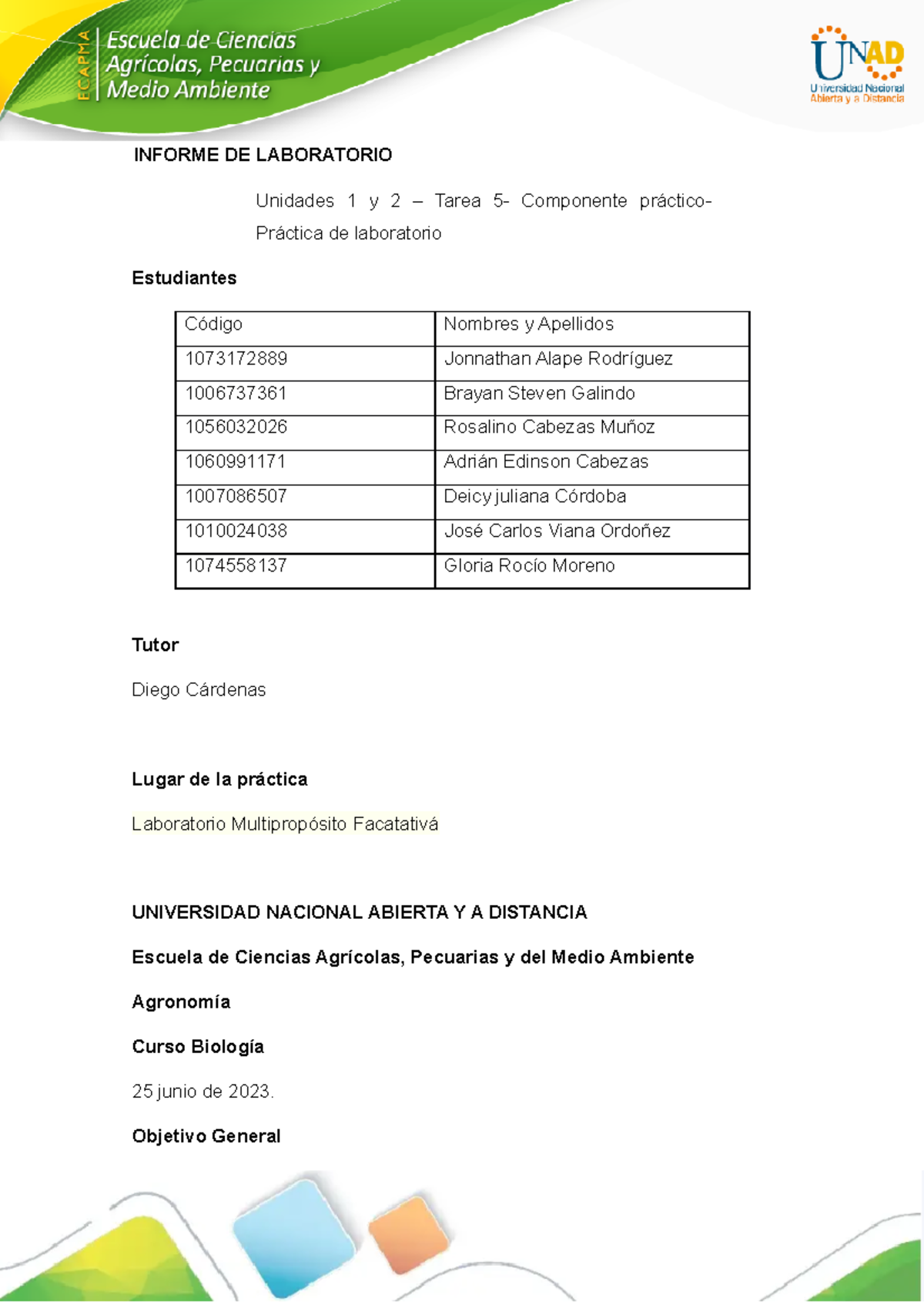Informe de Laboratorio - INFORME DE LABORATORIO Unidades 1 y 2 – Tarea 5- Componente práctico ...