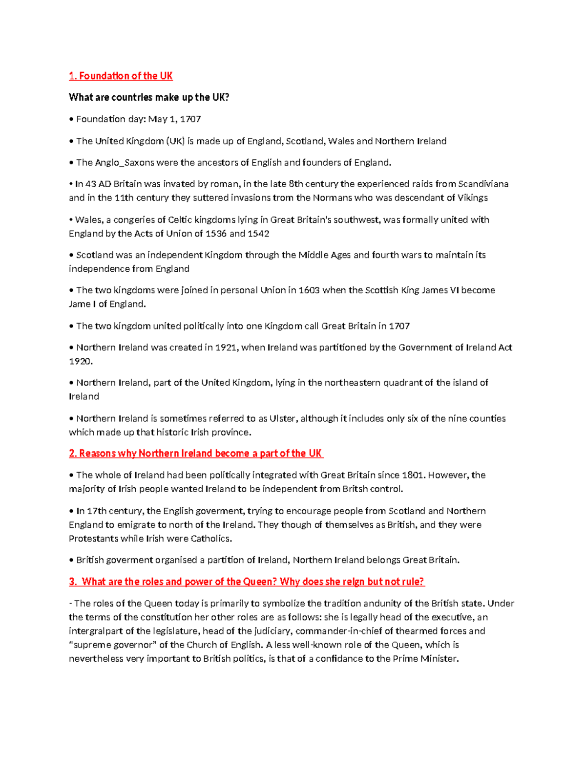 Dnh - revision - Foundation of the UK What are countries make up the UK ...