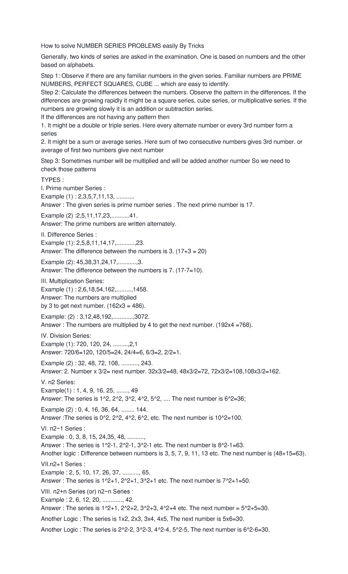 NUMBER SERIES PROBLEMS EASILY TRICKS - How to solve NUMBER SERIES PROBLEMS easily By Tricks ...