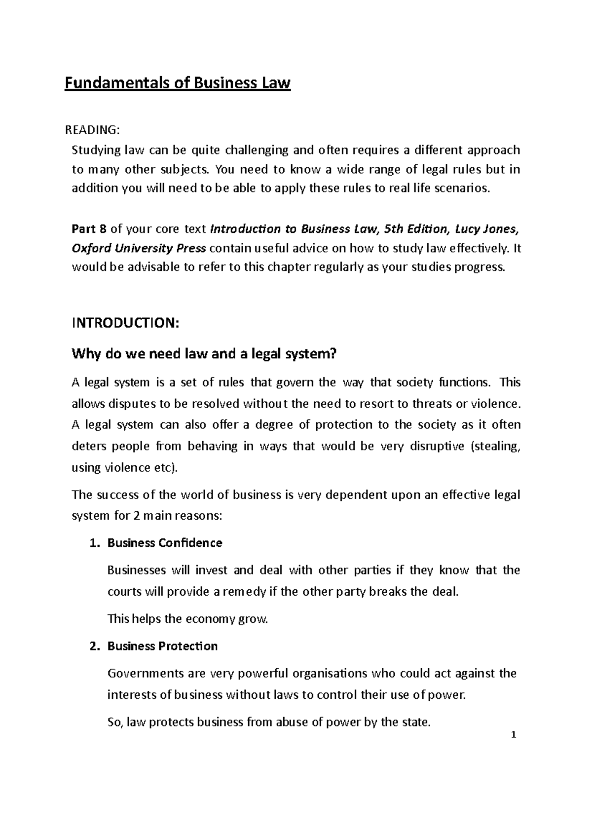 Fo BL Notes Word (Fill-In) - Fundamentals of Business Law READING ...