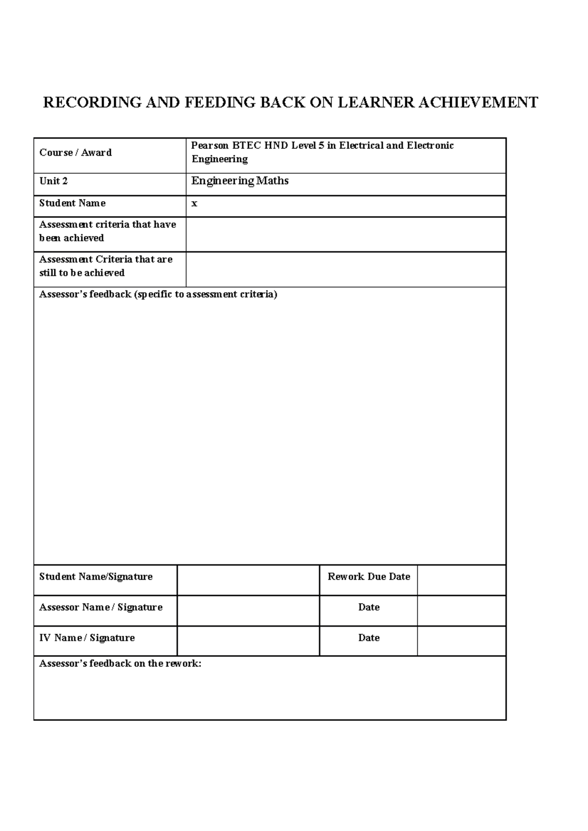 Engineering MATH - asm - RECORDING AND FEEDING BACK ON LEARNER ...