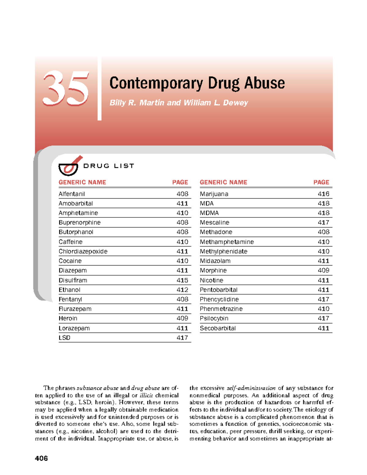 Ch35 - Pharmacology - 406 D R U G L I S T Contemporary Drug Abuse 3535 ...