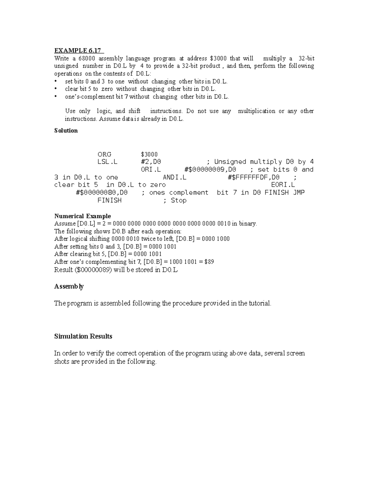 Example 6.17 - Solution - EXAMPLE 6. Write a 68000 assembly language program at address $3000 ...