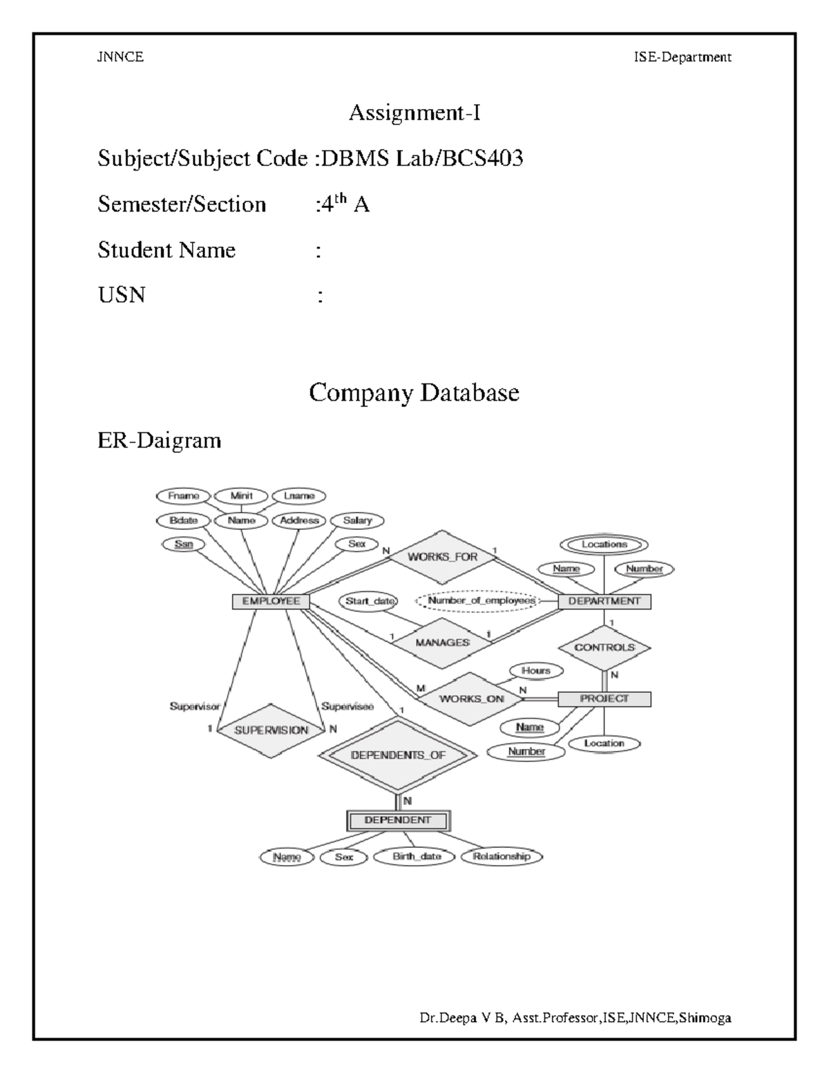 Company Data Base Lab Work - Assignment-I Subject/Subject Code :DBMS ...
