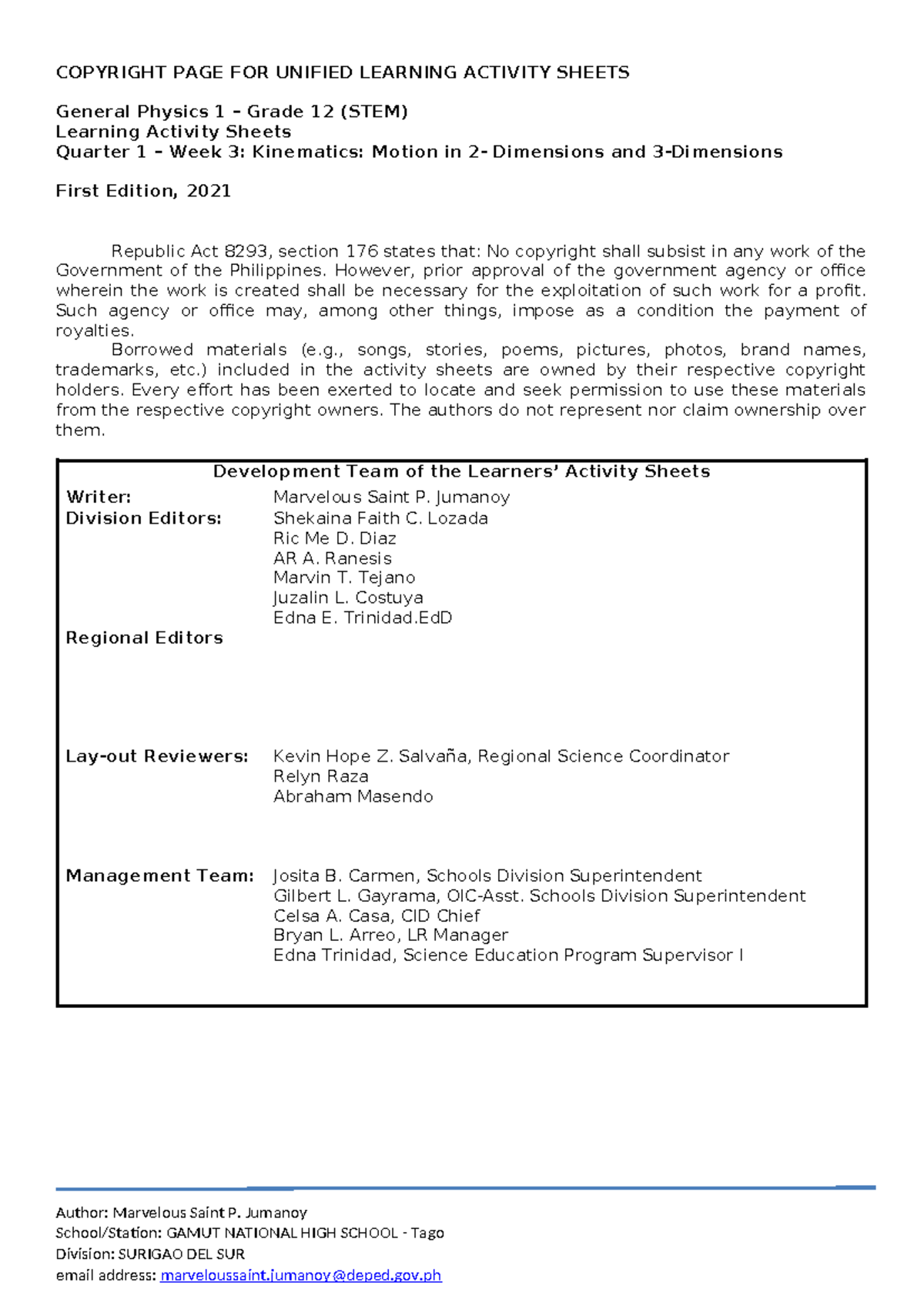 GP1 Q1 Week-3 - Physicsss - ####### COPYRIGHT PAGE FOR UNIFIED LEARNING ...