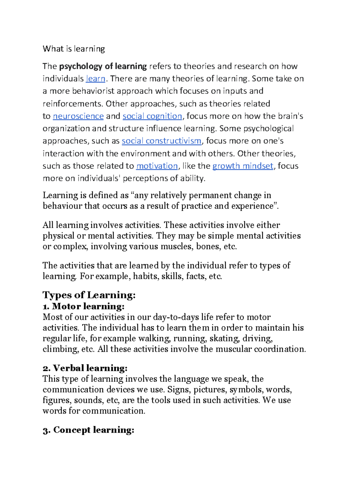 What is learning - What is learning The psychology of learning refers ...