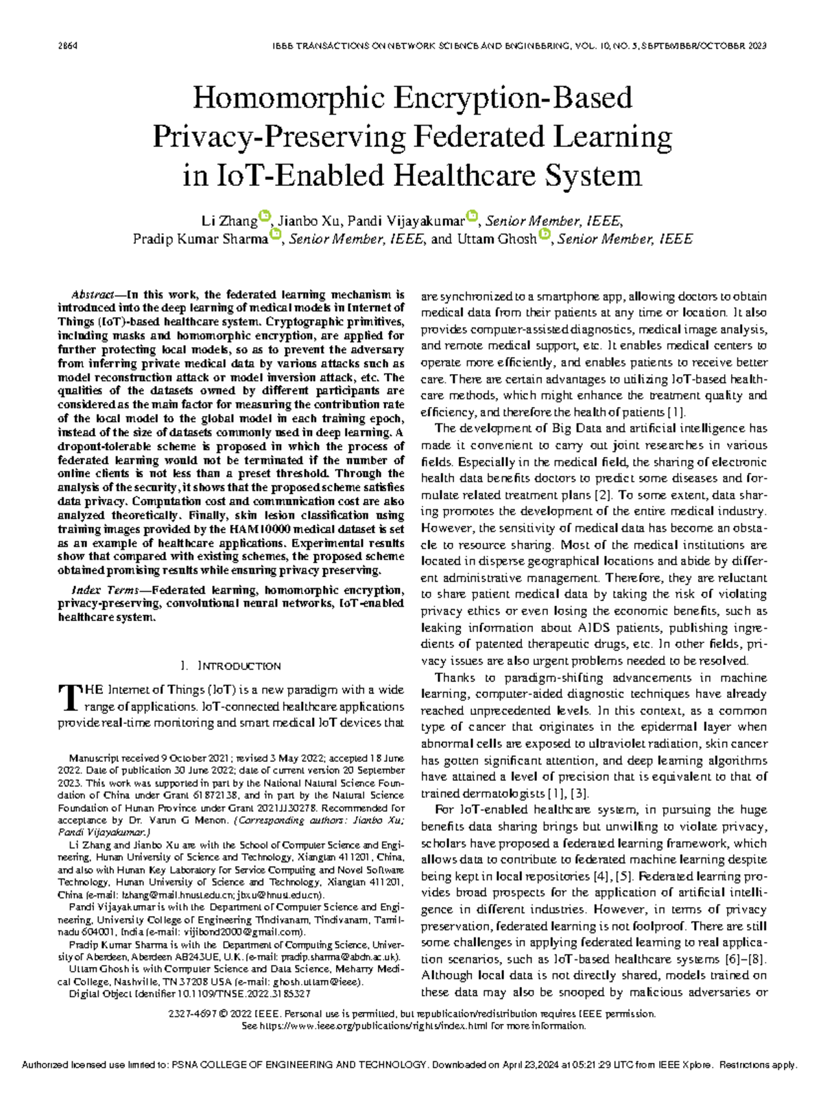 Homomorphic Encryption Based Privacy Preserving Federated Learning In
