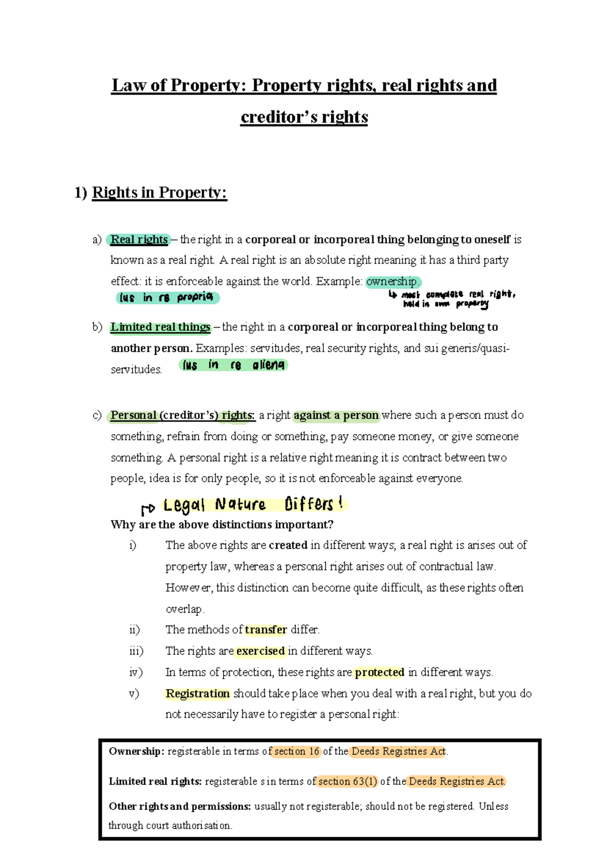 2. Law of Property - Rights - SU2 - Law of Property: Property rights ...