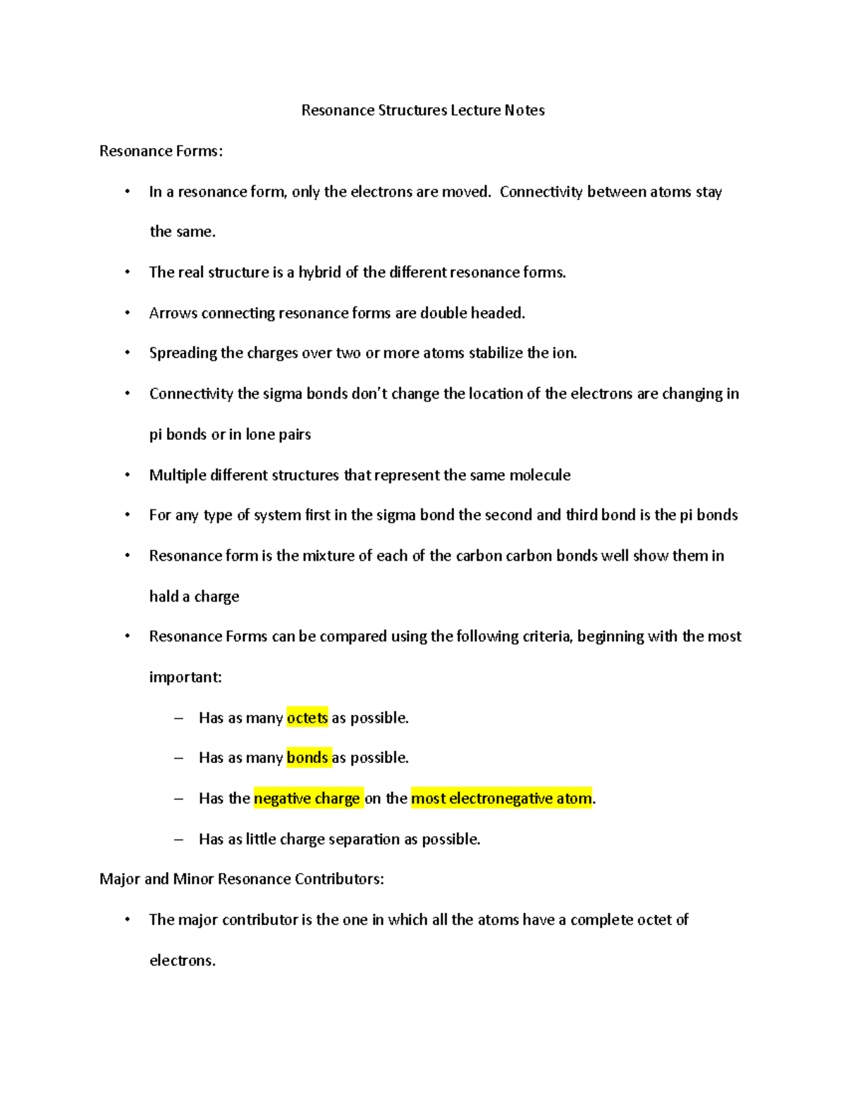 Resonance Structures Lecture Notes - Resonance Structures Lecture Notes ...