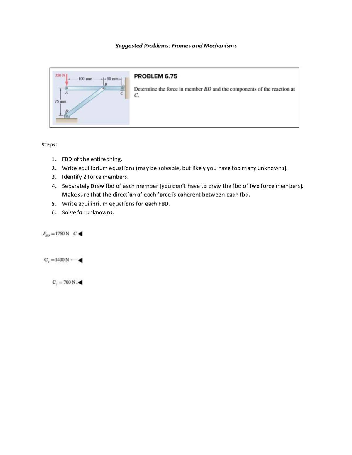 Suggested Problems 9 - Frames and Mechanisms - Suggested Problems ...
