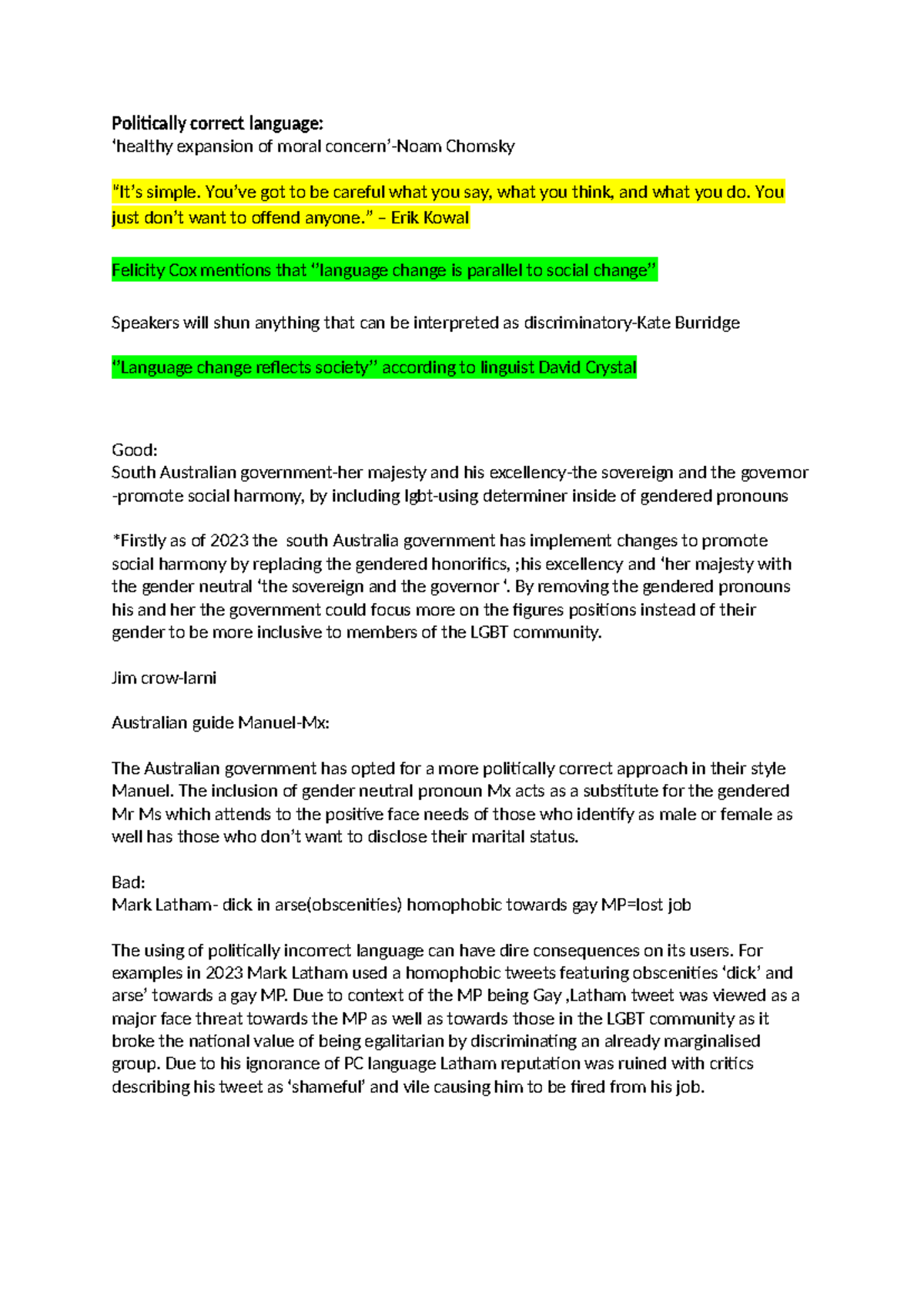 Eng lang quotes and examples Final Draft - Politically correct language ...