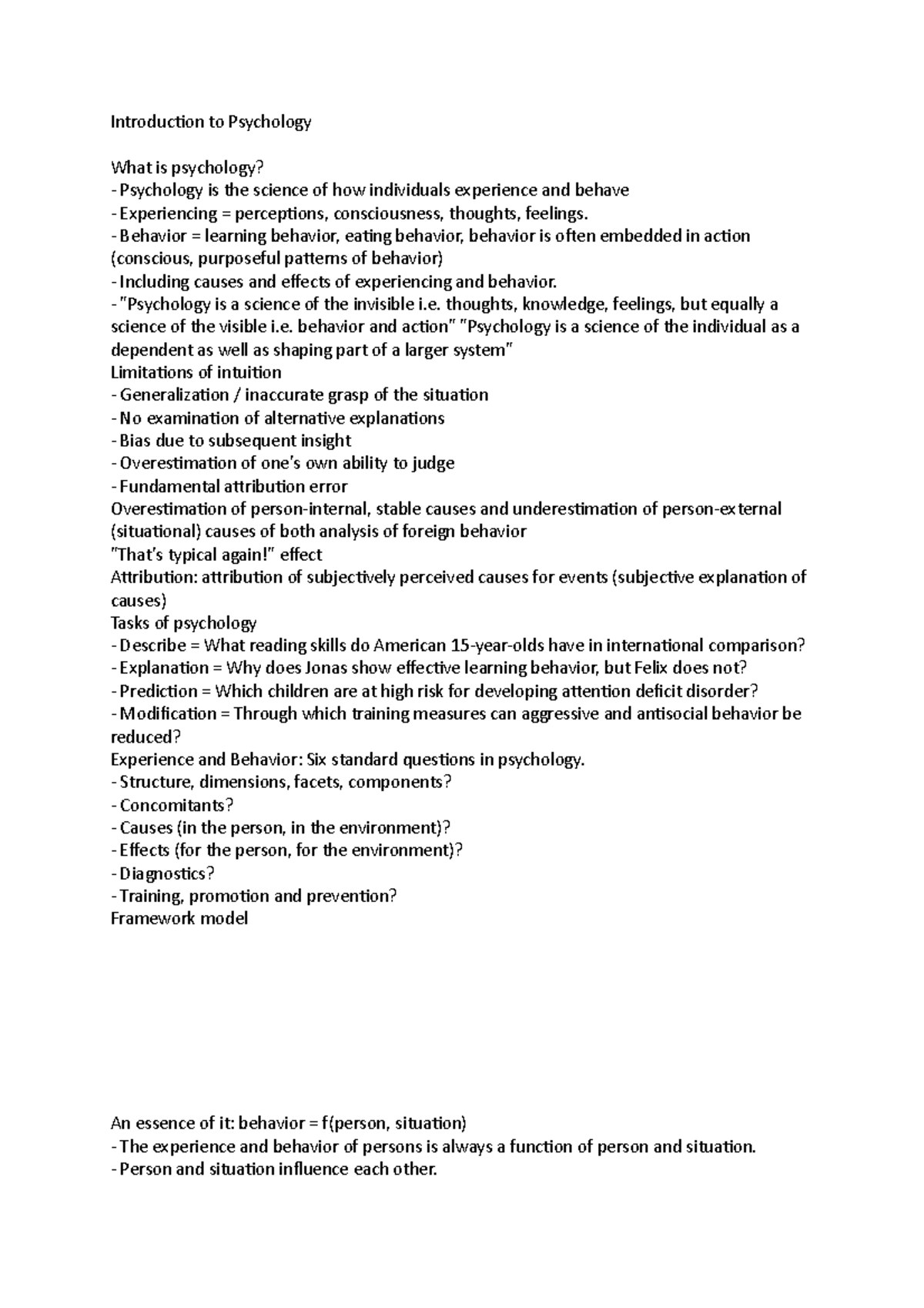 Introduction to Psychology - Behavior = learning behavior, eating ...