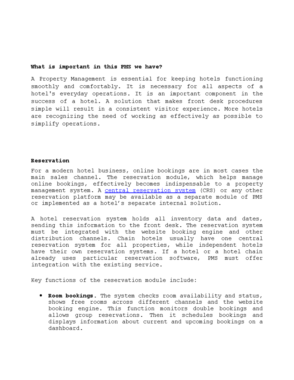 PMS - PMS USED IN THE HOTEL OPERATIONS - What is important in this PMS ...