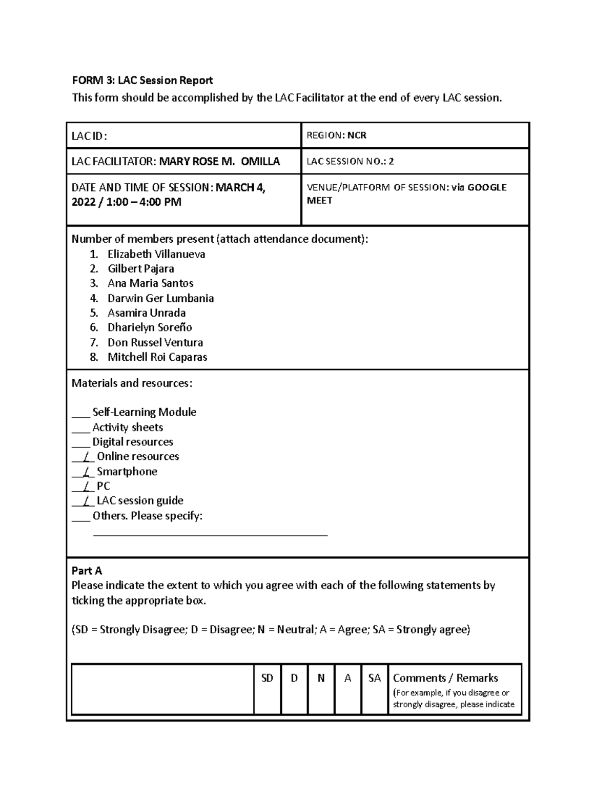 Form 4 LAC Engagement Report FORM 3 LAC Session Report This Form