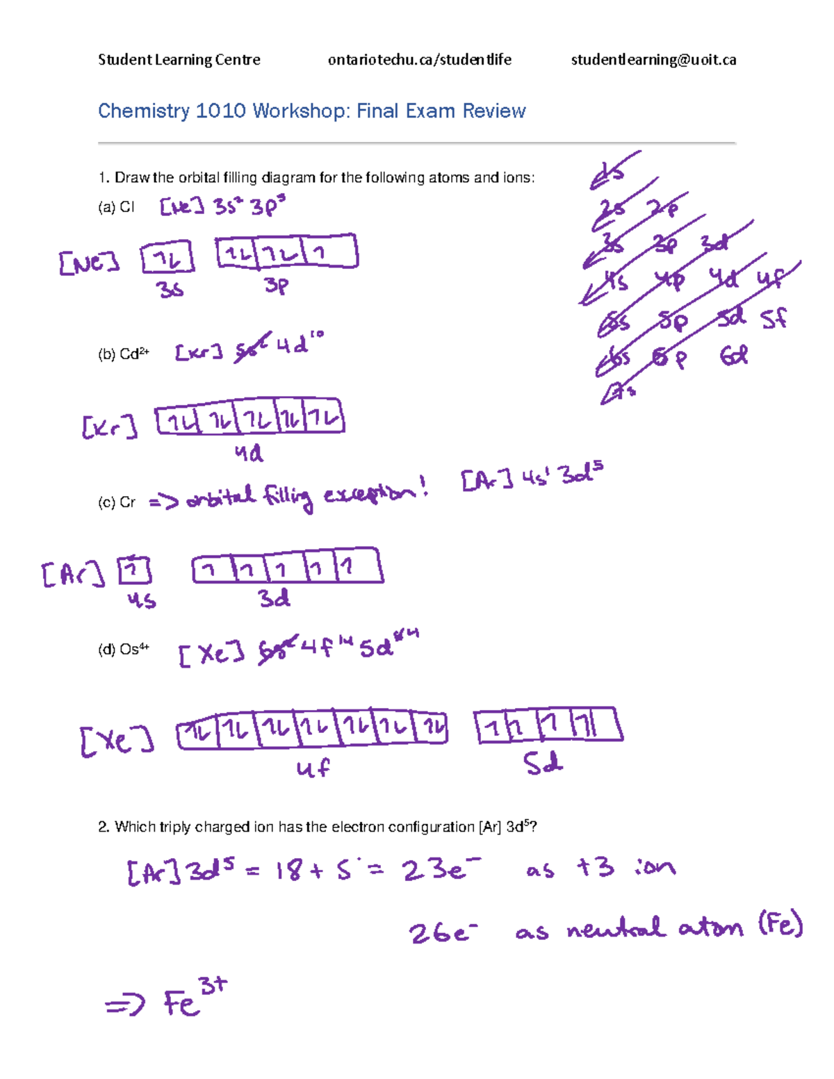 WS Chem 1010 Exam Review solutions - Chemistry 1010 Workshop: Final ...