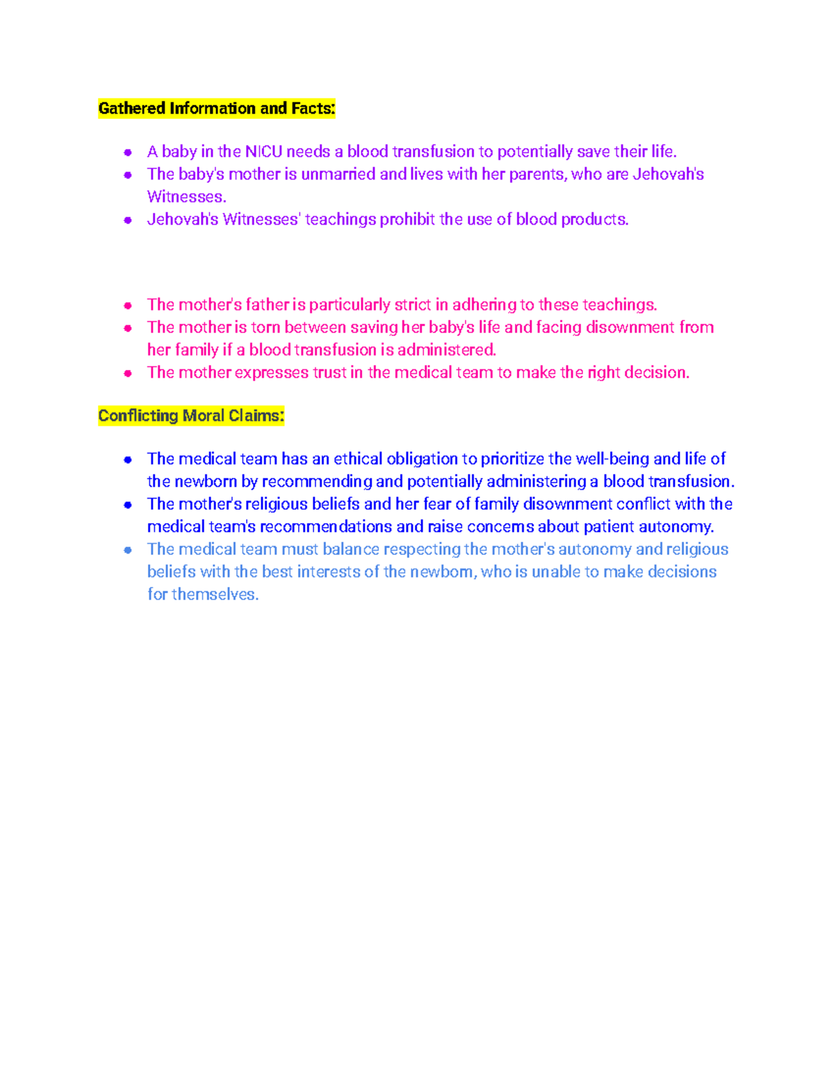 Gathered Information and Facts - The baby's mother is unmarried and ...