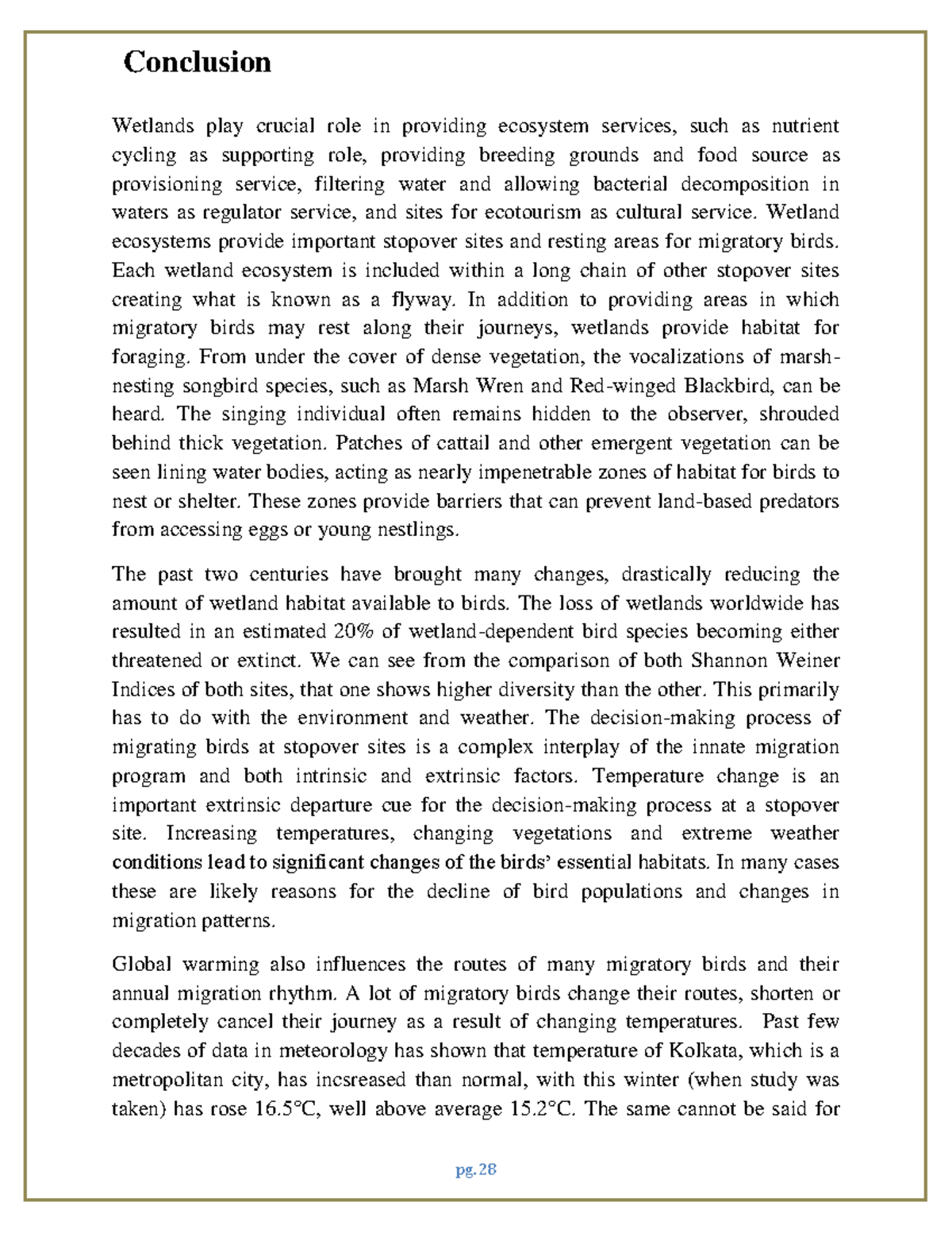 Conclusion - project Work - pg. 28 Wetlands play crucial role in ...