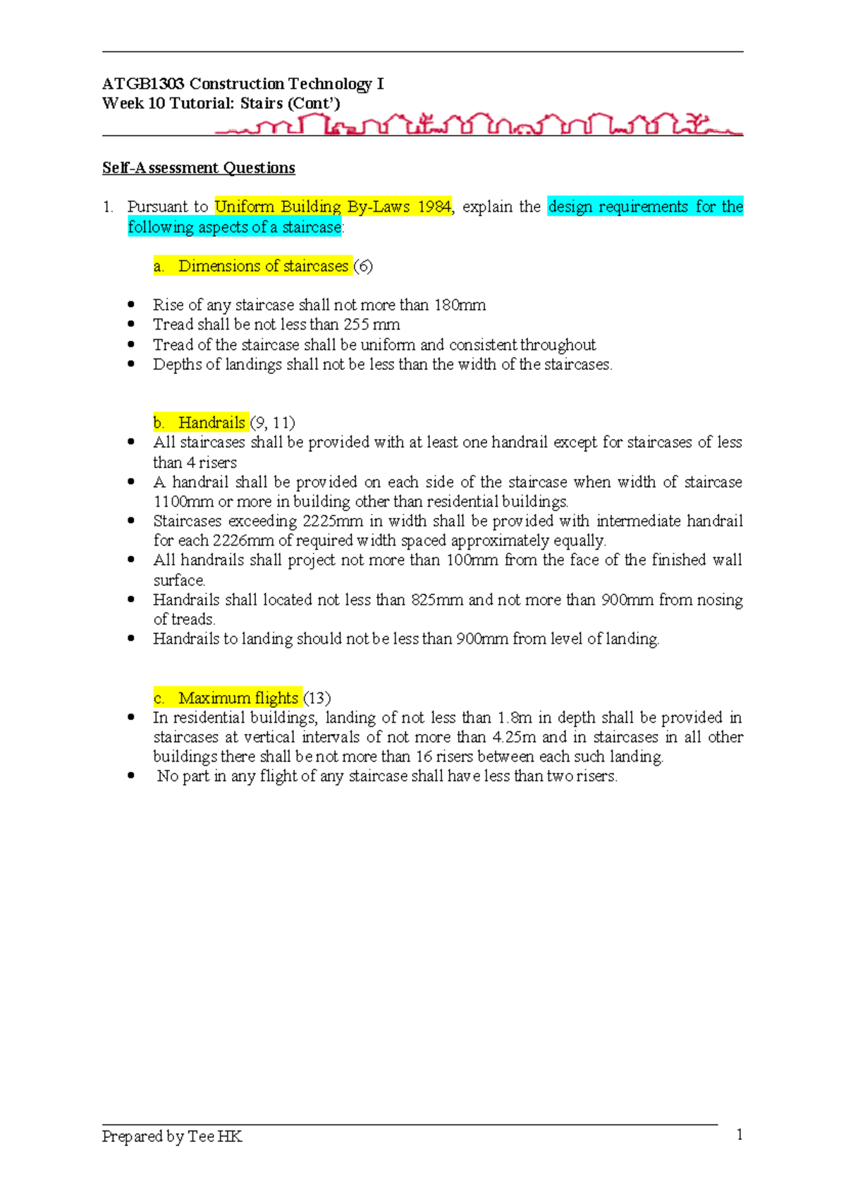 W10 - Stairs (Cont') - ATGB1303 Construction Technology I Week 10 ...