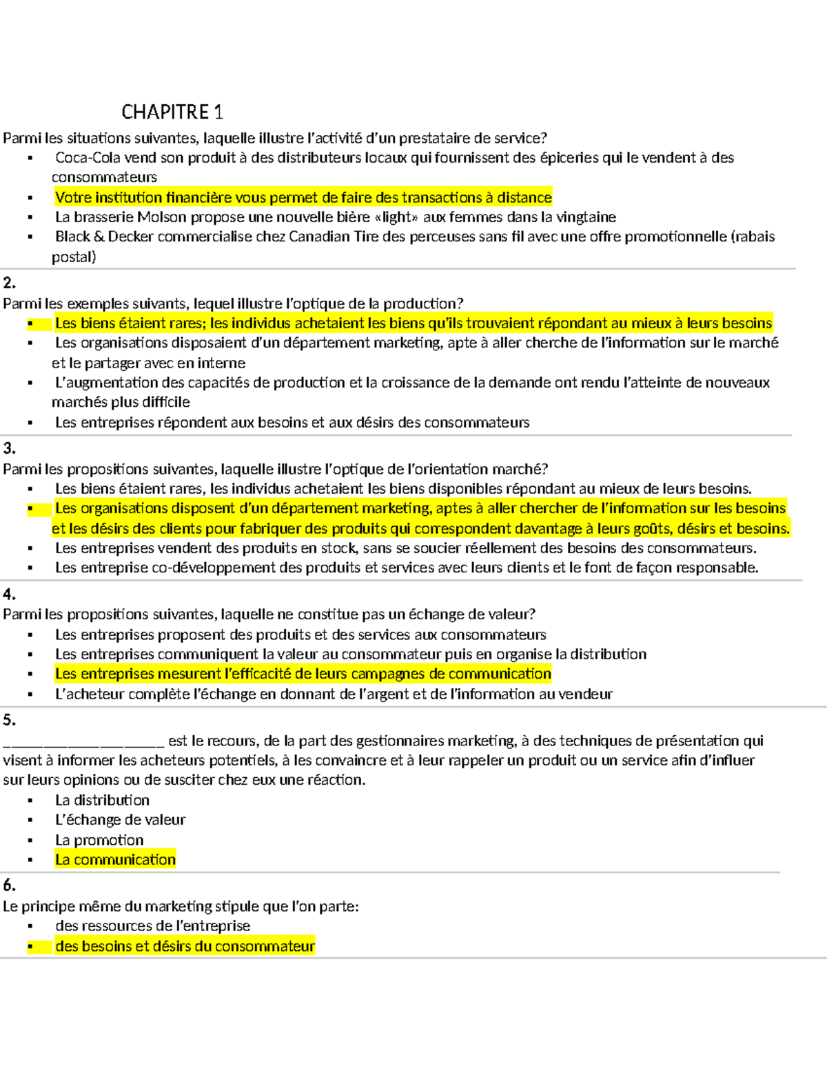Test pratique chap 1 à 3 - marketing - CHAPITRE 1 Parmi les situations ...